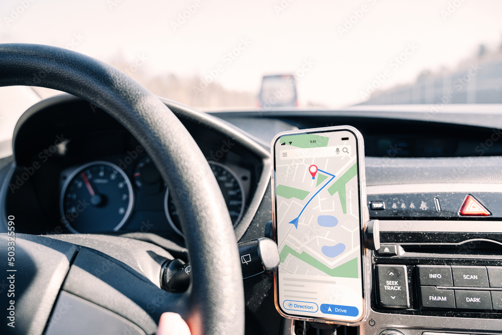 Gps navigation map system. Global positioning system on smartphone ...