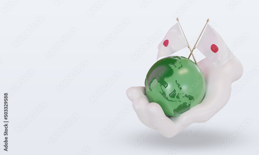 3d World environment day Japan flag rendering right view Stock ...
