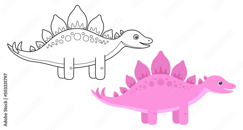 Coloring page outline of cute Stegosaurus. Cartoon vector dinosaur ...