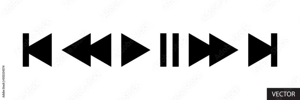 Set of music player button vector icons in flat style design for ...