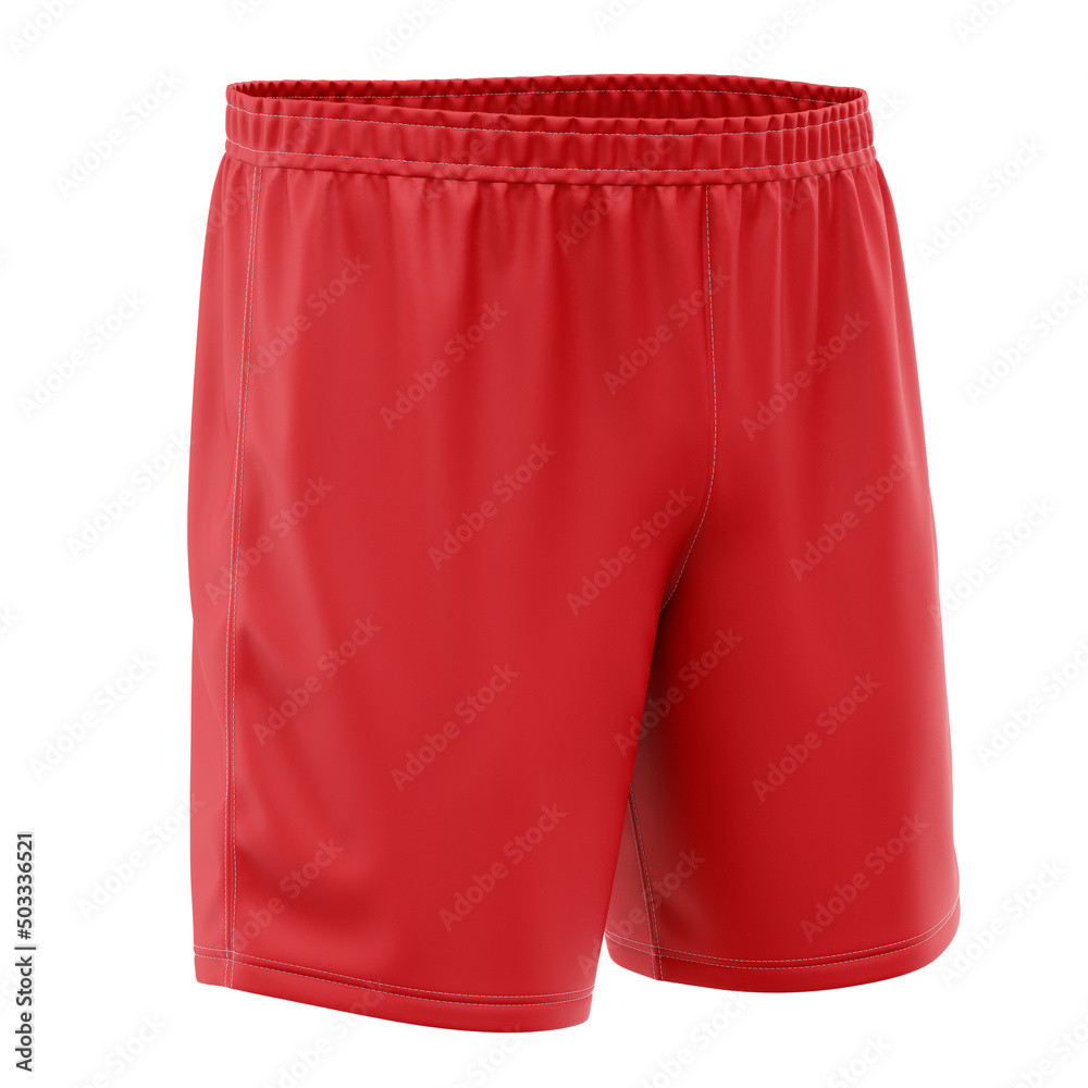 These Left Side View Popular Soccer Shorts Mockup In Poppy Red Color ...