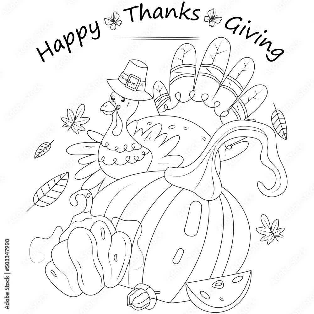 Funny thanksgiving coloring page for children Stock Vector | Adobe Stock