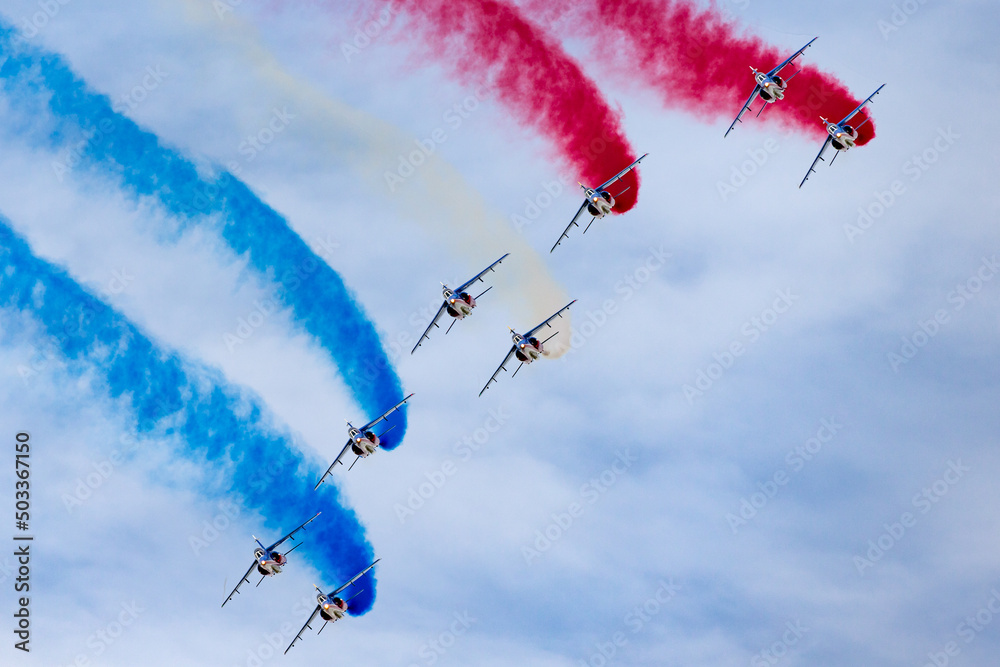 RAF Fairford, Gloucestershire, UK - July 13, 2014: Patrouille de France ...