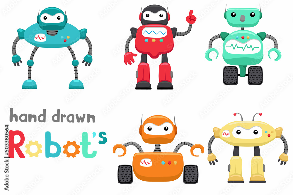 Vector illustration of cartoon set robot characters Stock Vector ...