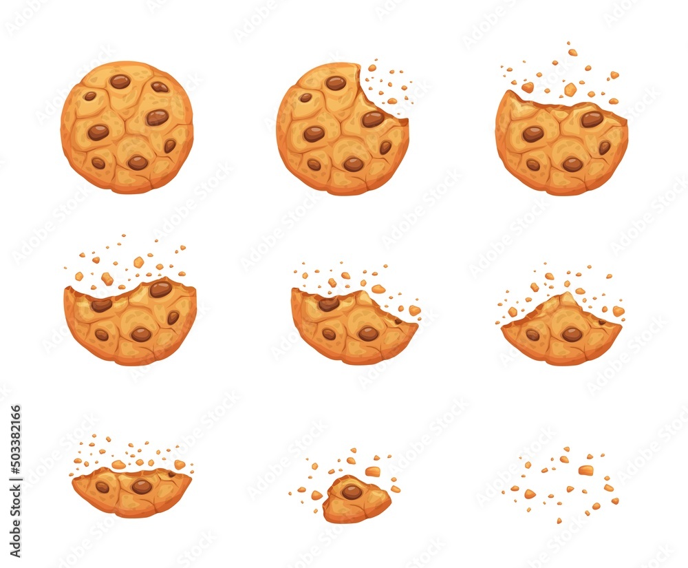 Crumble biscuit cookie animated sprite. Vector crunchy dessert with ...