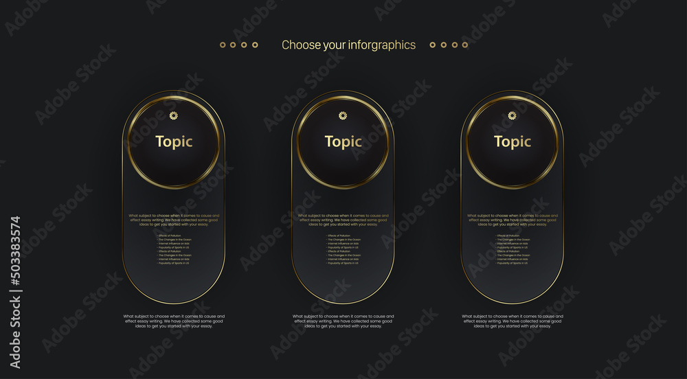 Set of Gold circles shapes buttons design , and Three options layout ...