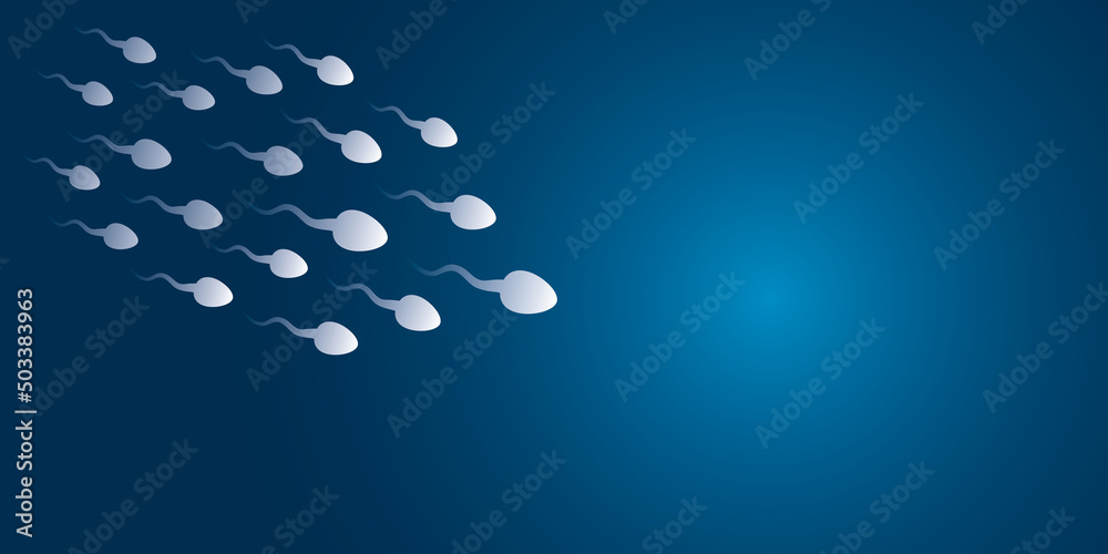 Human sperm cells moving with light on dark blue background, semen and ...