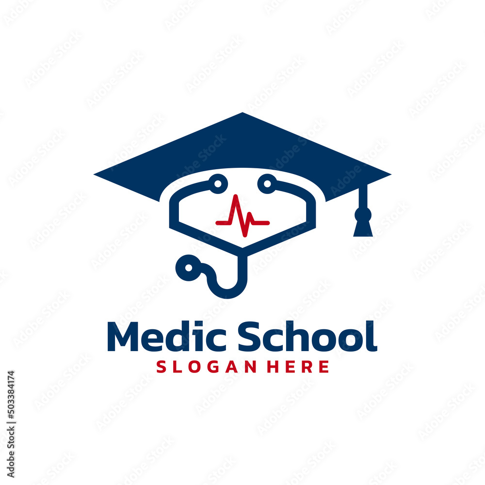 Graduate hat and stethoscope logo vector. Medical and nursing education ...