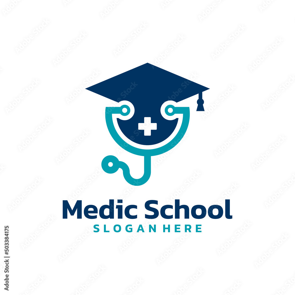 Graduate hat and stethoscope logo vector. Medical and nursing education ...