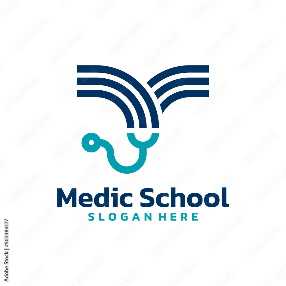 Linear book and stethoscope logo vector. Medical and nursing education ...