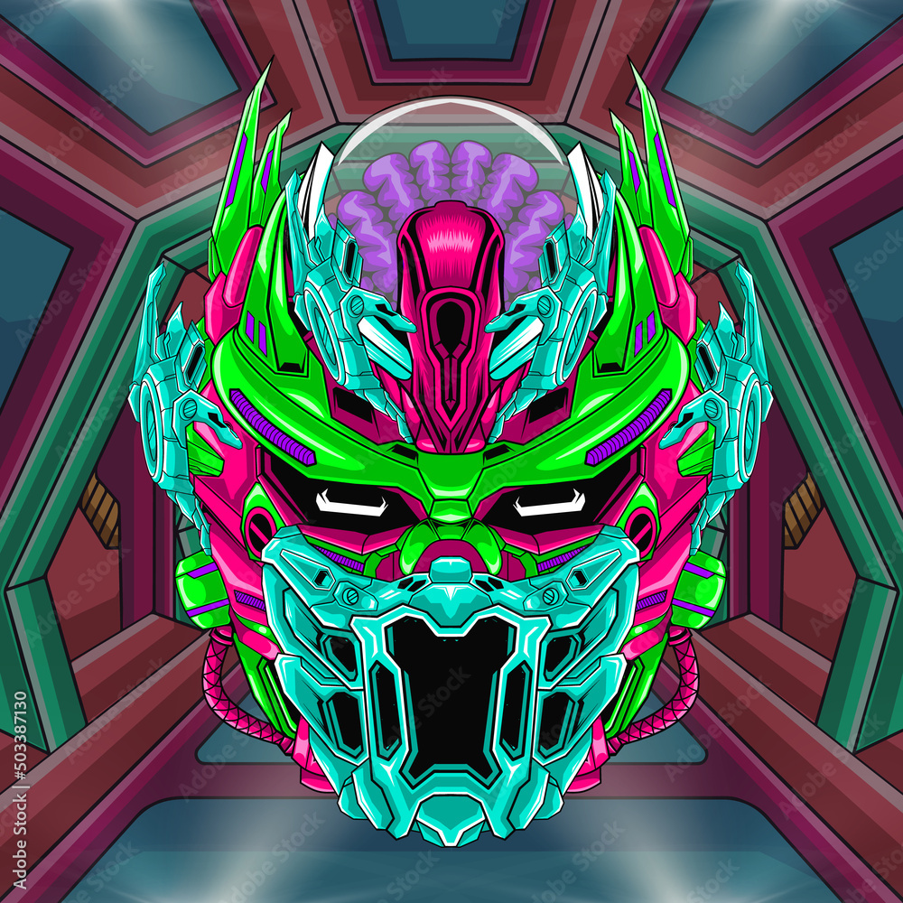 Futuristic transformer mecha robot head illustration Stock Vector ...