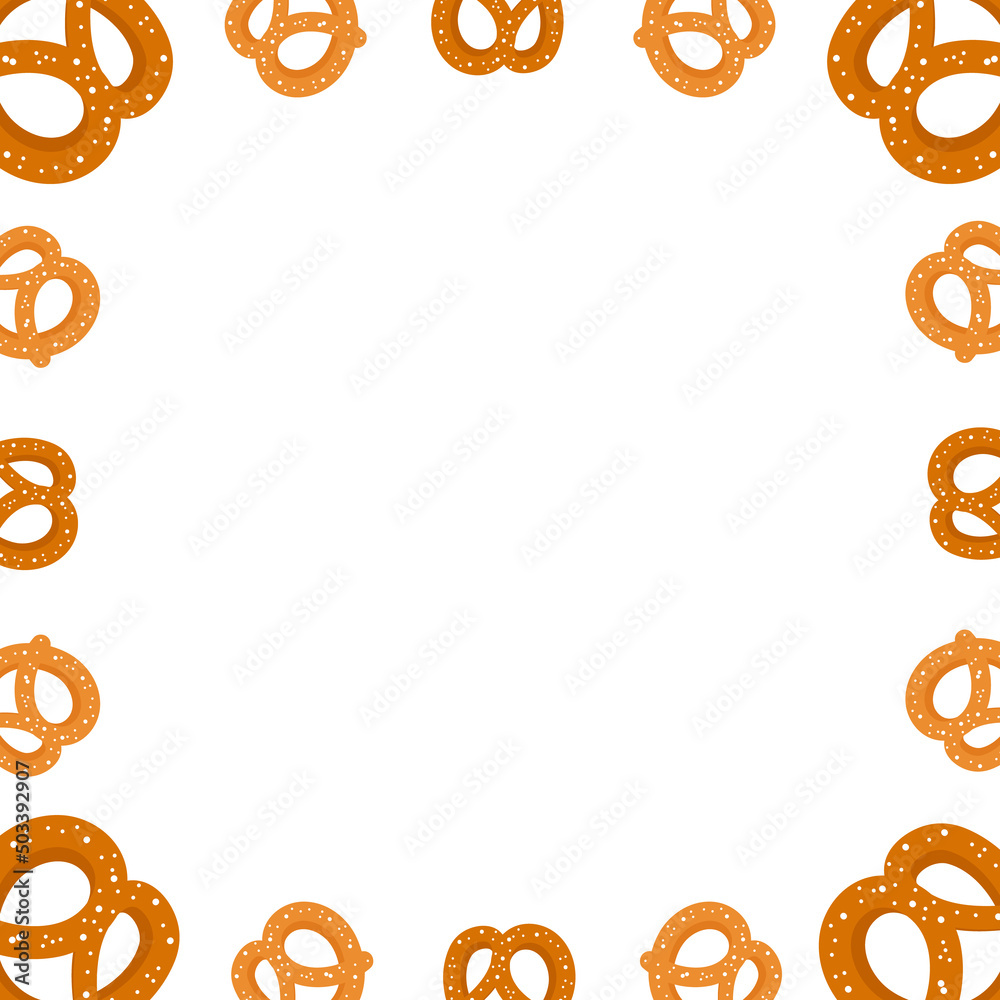 Cute cartoon style pretzel, knot-shaped baked pastry vector square ...