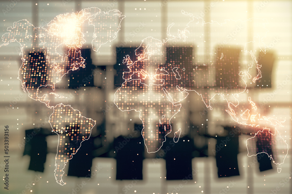 Abstract creative world map interface on a modern conference room ...