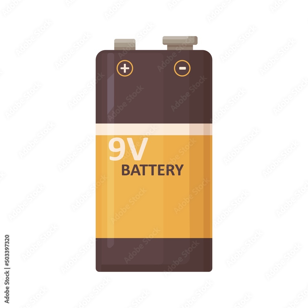 9V energy battery. Alkaline 9 V power dry baterry of rectangle shape ...