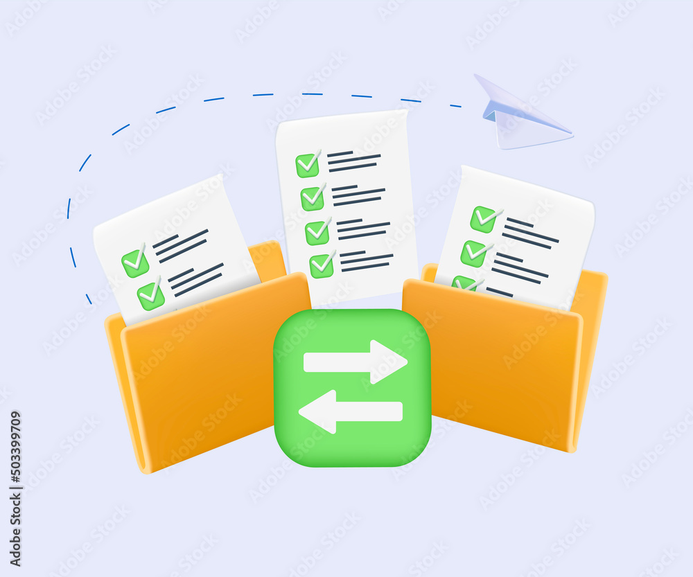 Yellow folder with files. File transfer concept. Yellow folder with ...