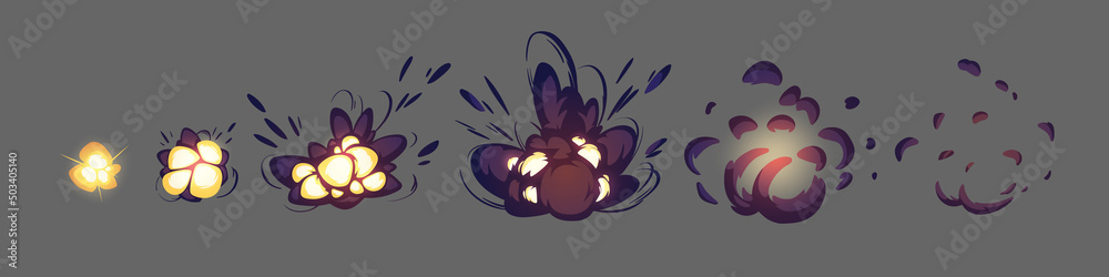 Explosion of bomb, rocket hit. Vector animation sprite sheet of burst ...