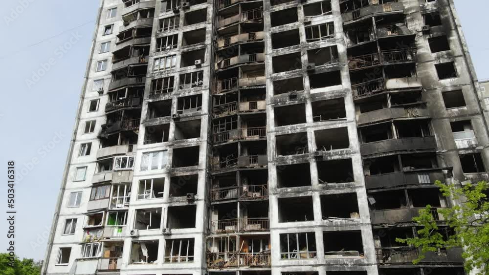 Ukraine - burnt and destroyed house in Kyiv Stock Video | Adobe Stock