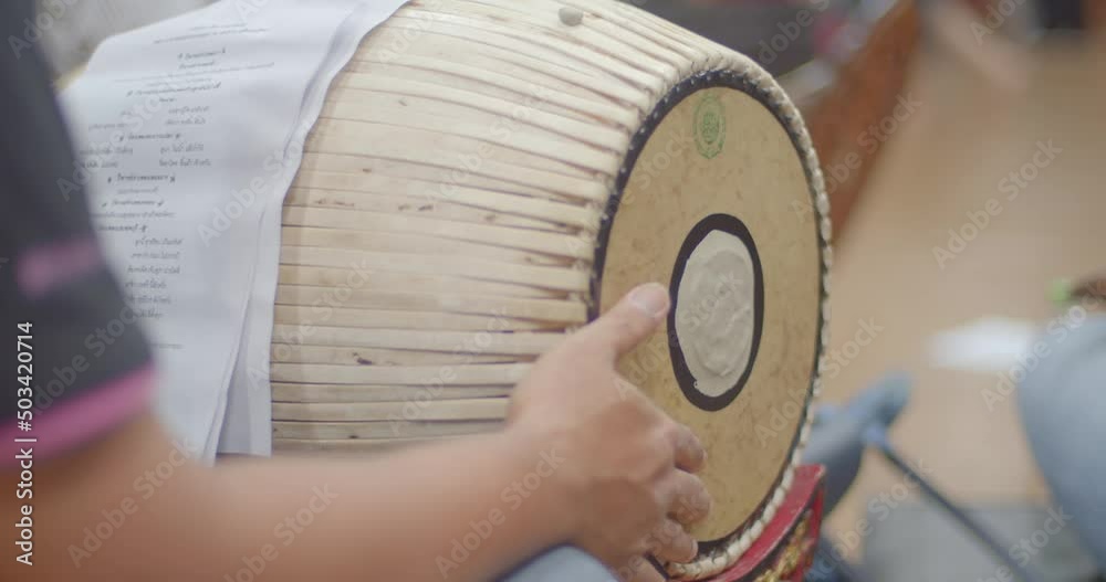 Thai musical instruments.The two-faced drum is used for mixing rhythms ...