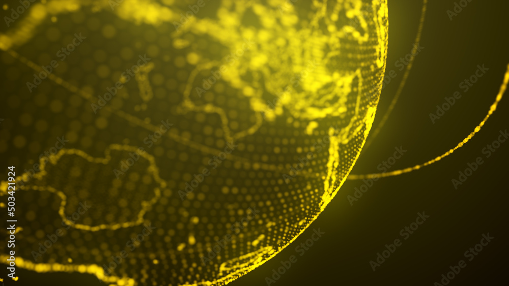 Futuristic Yellow Shine Blurry Focus Dotted Globe World Map With Dotted ...