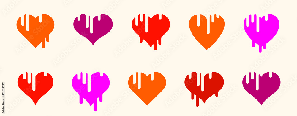 Melting hearts or hearts with paint or blood liquid vector logos or ...