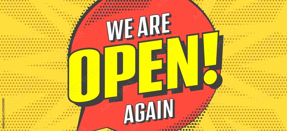Shop open advertising banner design template. Again open promotion ...