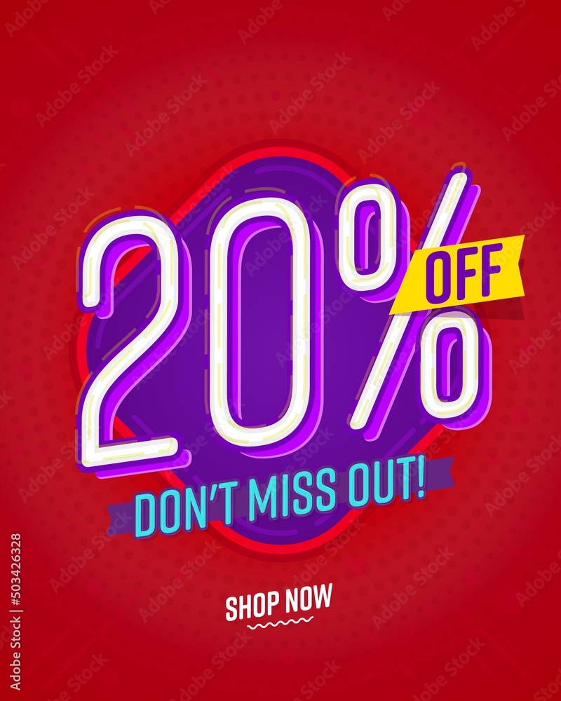 20 percent off discount promo poster or banner. Social media flyer with ...