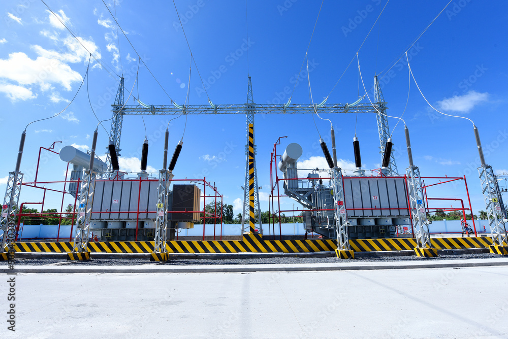 Electric Power Substation Under The Blue Sky: Power Station ...