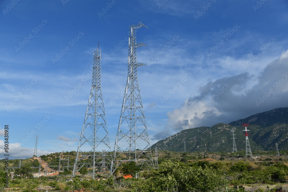 electric, transmission, grid, hill, mountain, power, station, tower ...