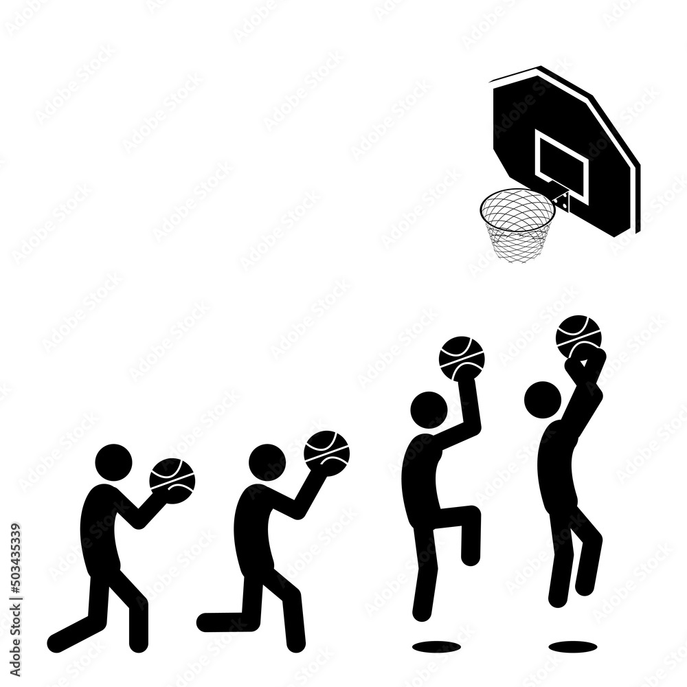 Set of stick figures playing basketball, flat vector illustration ...