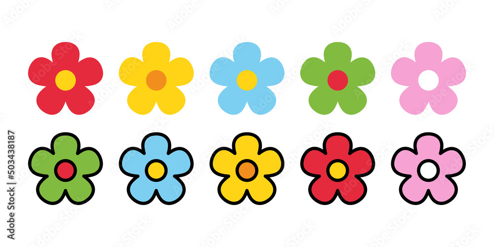 flower icon daisy logo vector cartoon character plant leaves garden ...