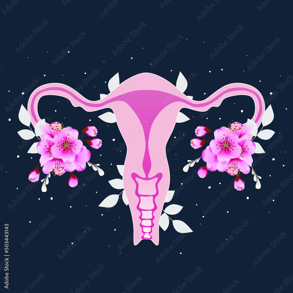 Beautiful female reproductive system with flowers. Feminine gynecology ...