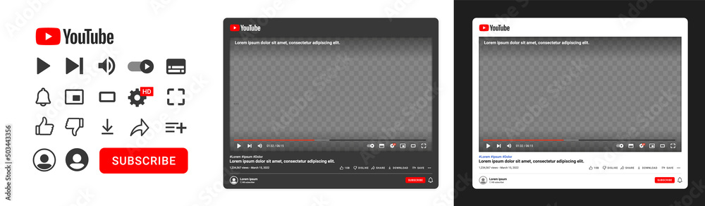 Youtube video frame template vector set. Isolated Youtube screen frame ...