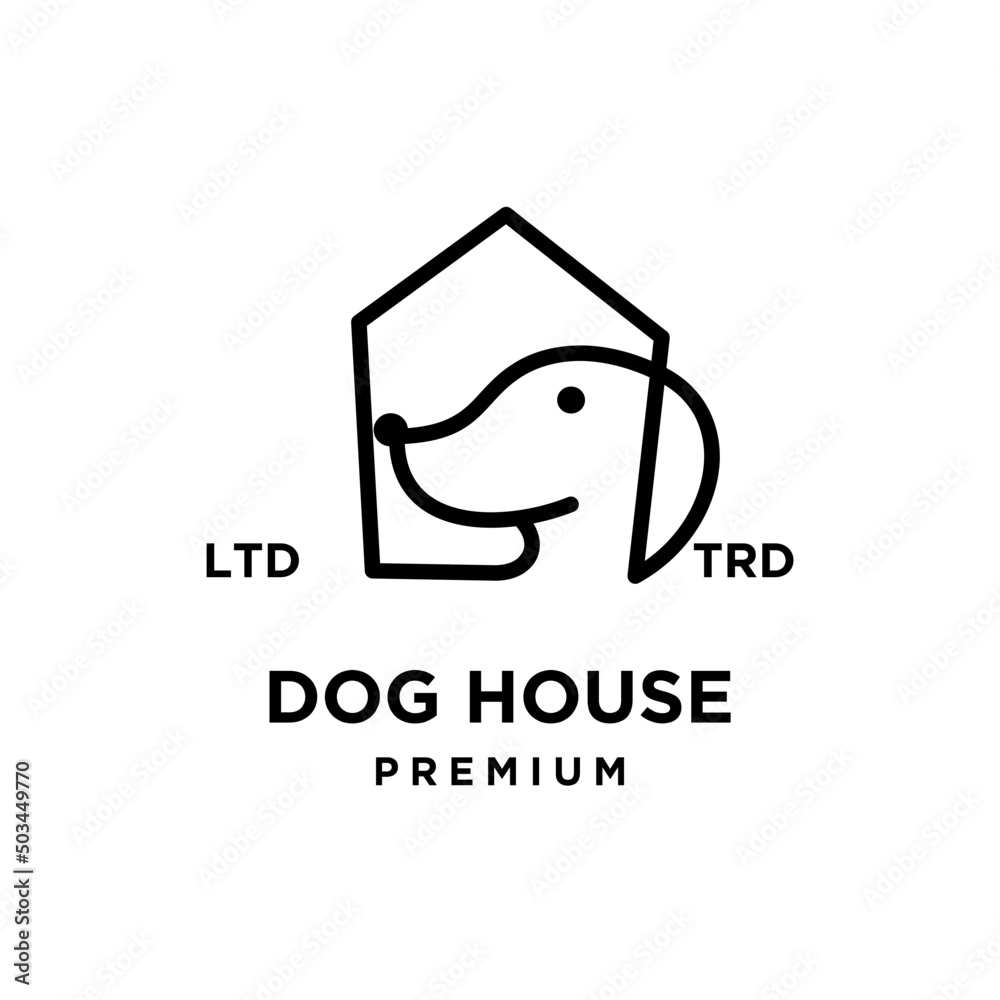simple Dog house line art vector logo design isolated white background ...