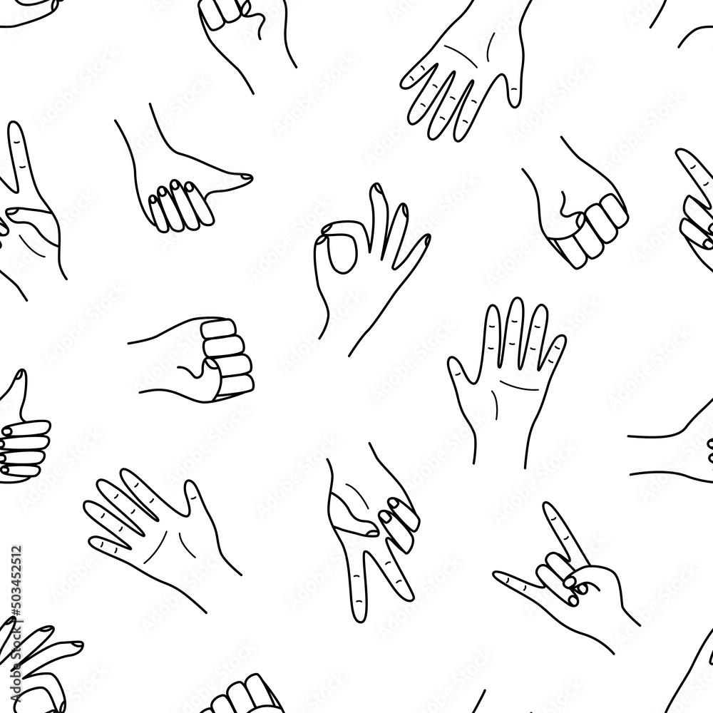 Seamless pattern Hand gestures, vector illustration set of icons of ...