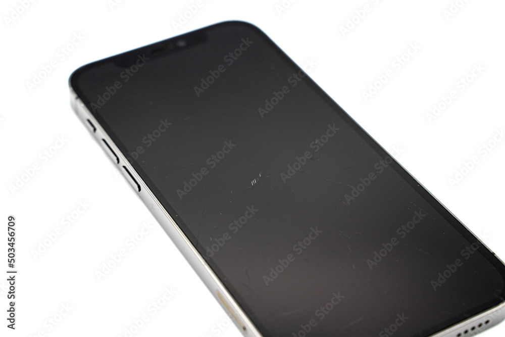 Scratched smartphone screen isolated on white background Stock Photo ...