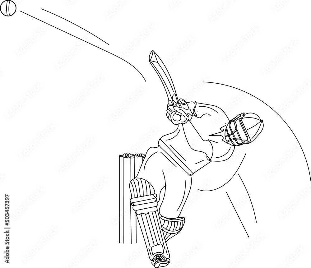 Vecteur Stock Outline sketch drawing of Indian legend Batsman cricket ...