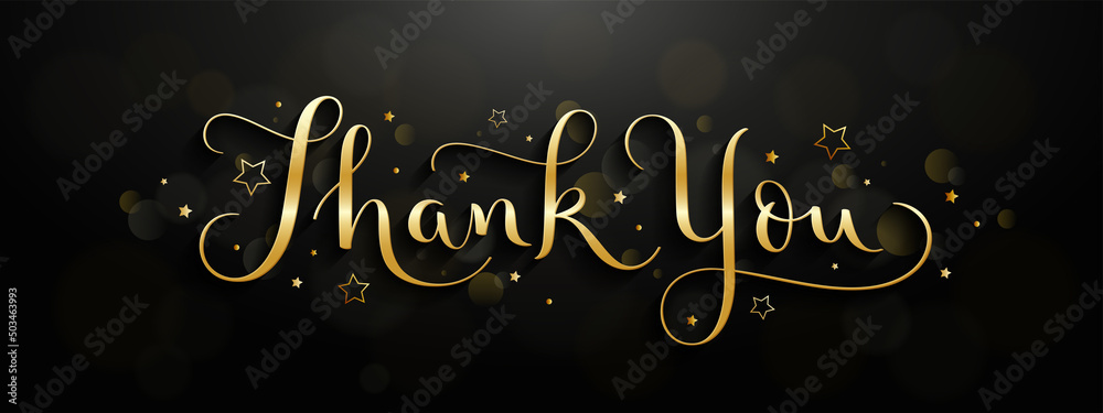 THANK YOU metallic gold vector brush calligraphy banner with bokeh ...