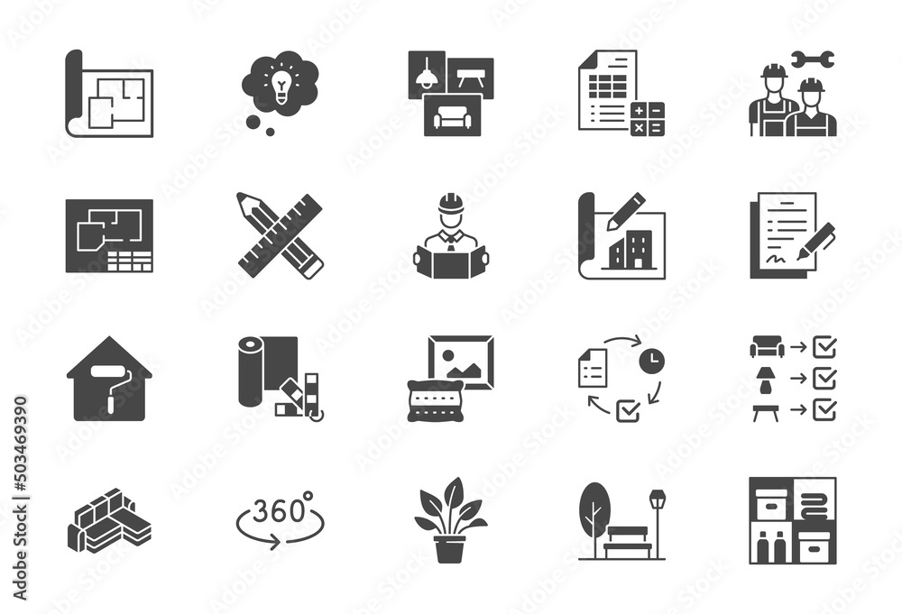 Interior design flat icons. Vector illustration include icon ...