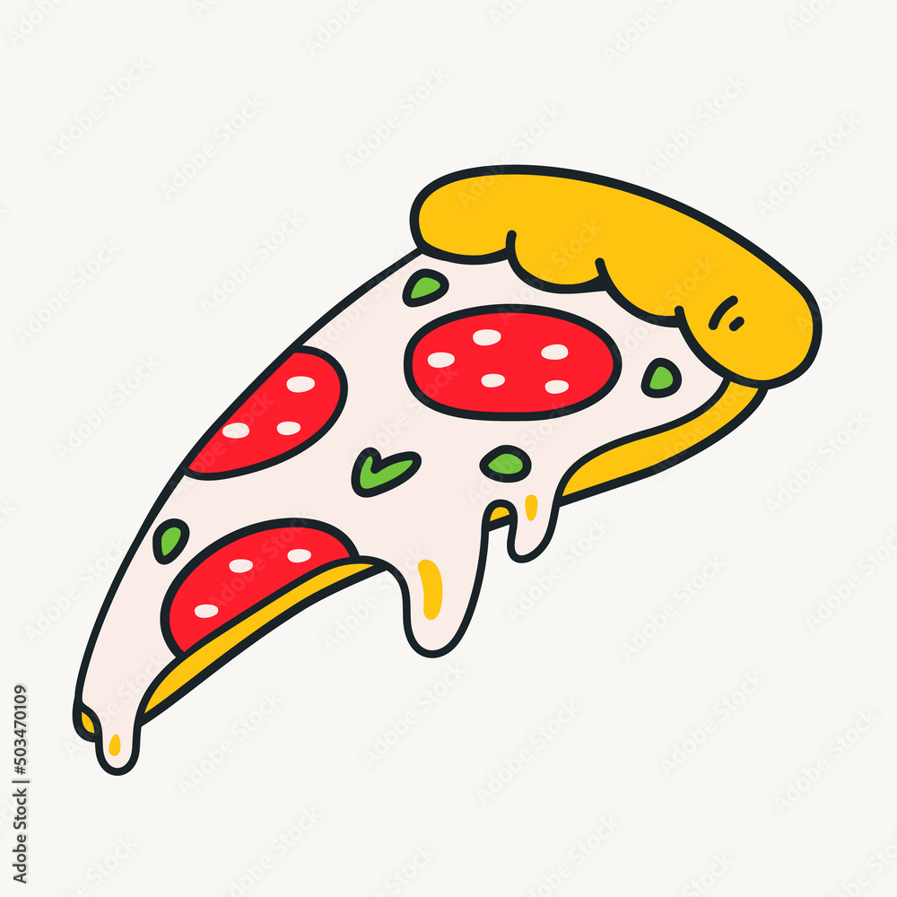 Cartoon vector funny cute Comic characters, pizza slice. Stock Vector ...
