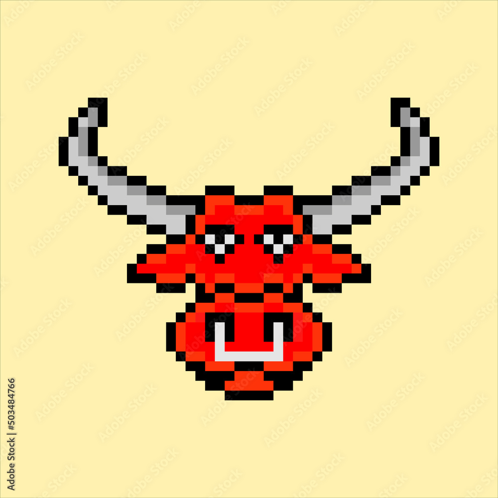 Bull head with pixel art. Vector illustration. Stock Vector | Adobe Stock