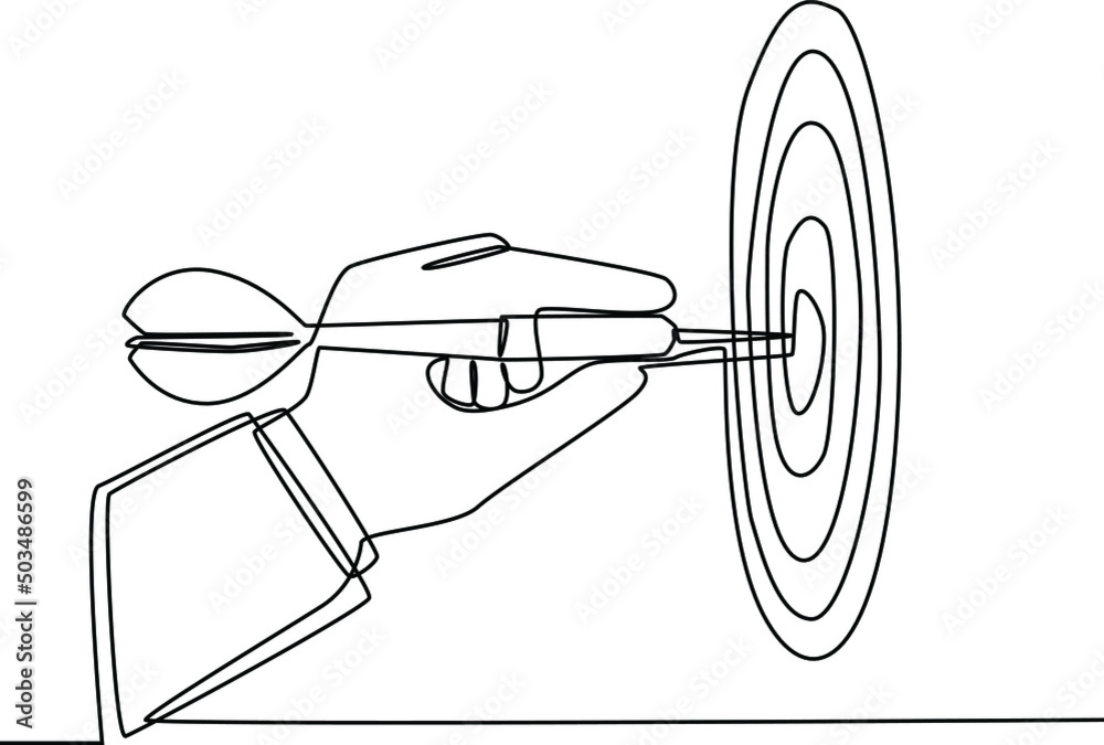 Continuous one line drawing hand with arrow is running towards his goal ...