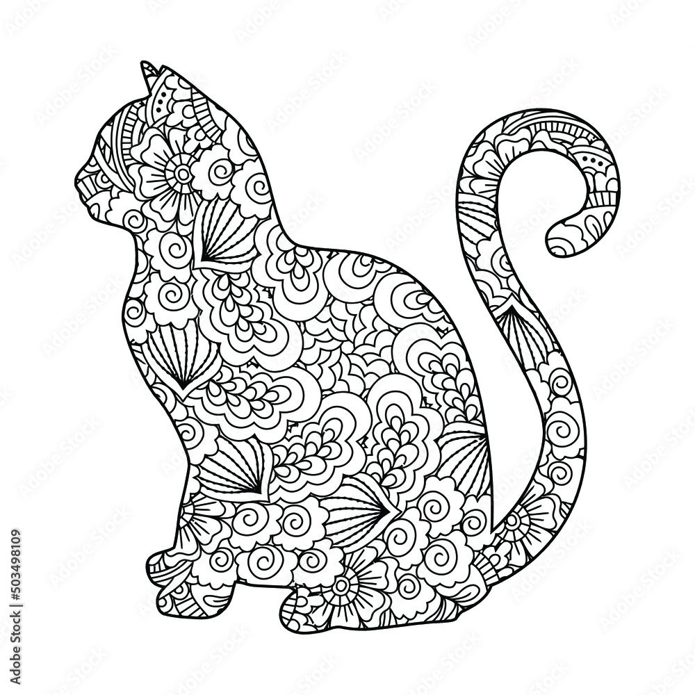 Mandala Cat Coloring Page For Kids Stock Vector | Adobe Stock