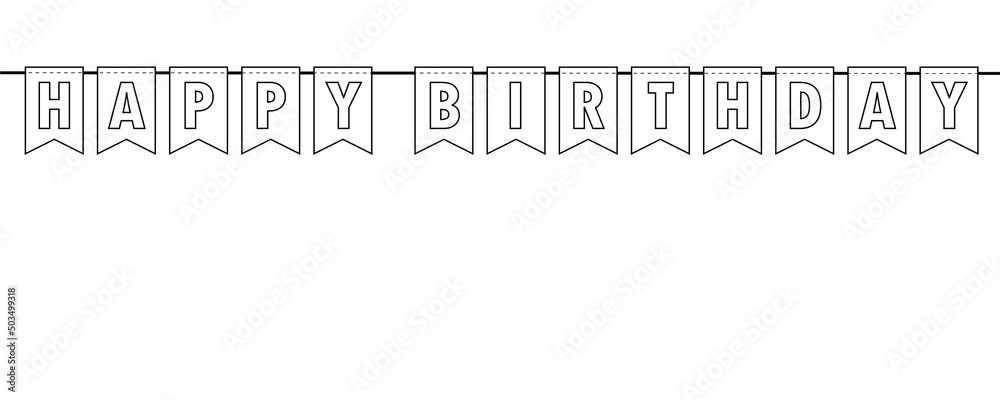 happy birthday party flags banner outline for coloring book Stock ...