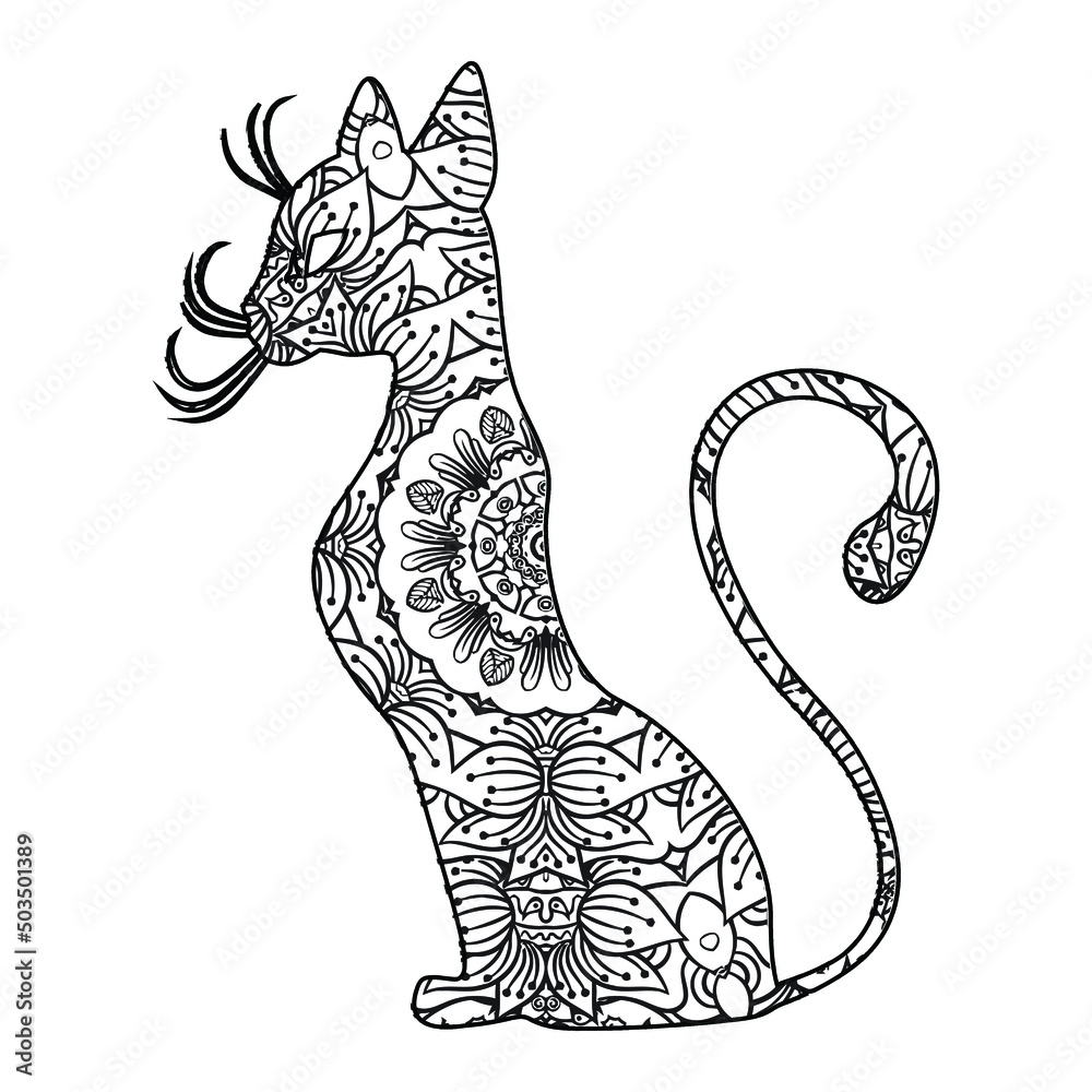 Mandala Cat Coloring Page For Kids Stock Vector | Adobe Stock