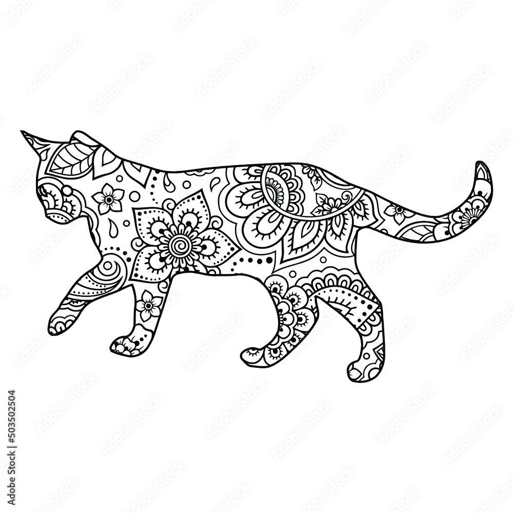 Mandala Cat Coloring Page For Kids Stock Vector | Adobe Stock