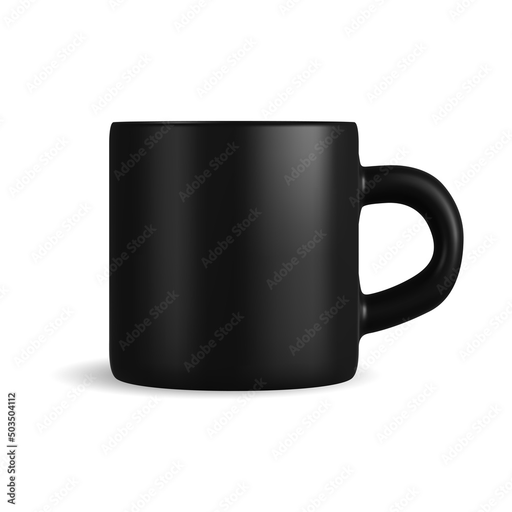 Black mug. Isolated vector coffee cup mockup template. Ceramic tea mug ...