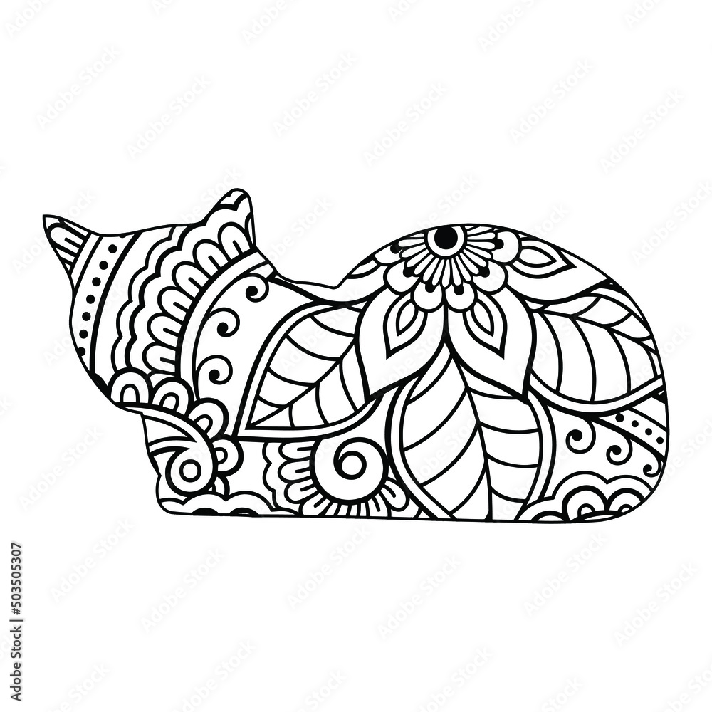 Mandala Cat Coloring Page For Kids Stock Vector | Adobe Stock