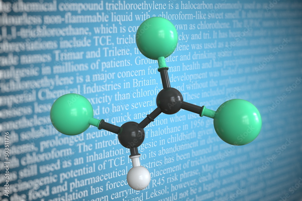 Molecular model of trichloroethylene, 3D rendering Stock Illustration ...