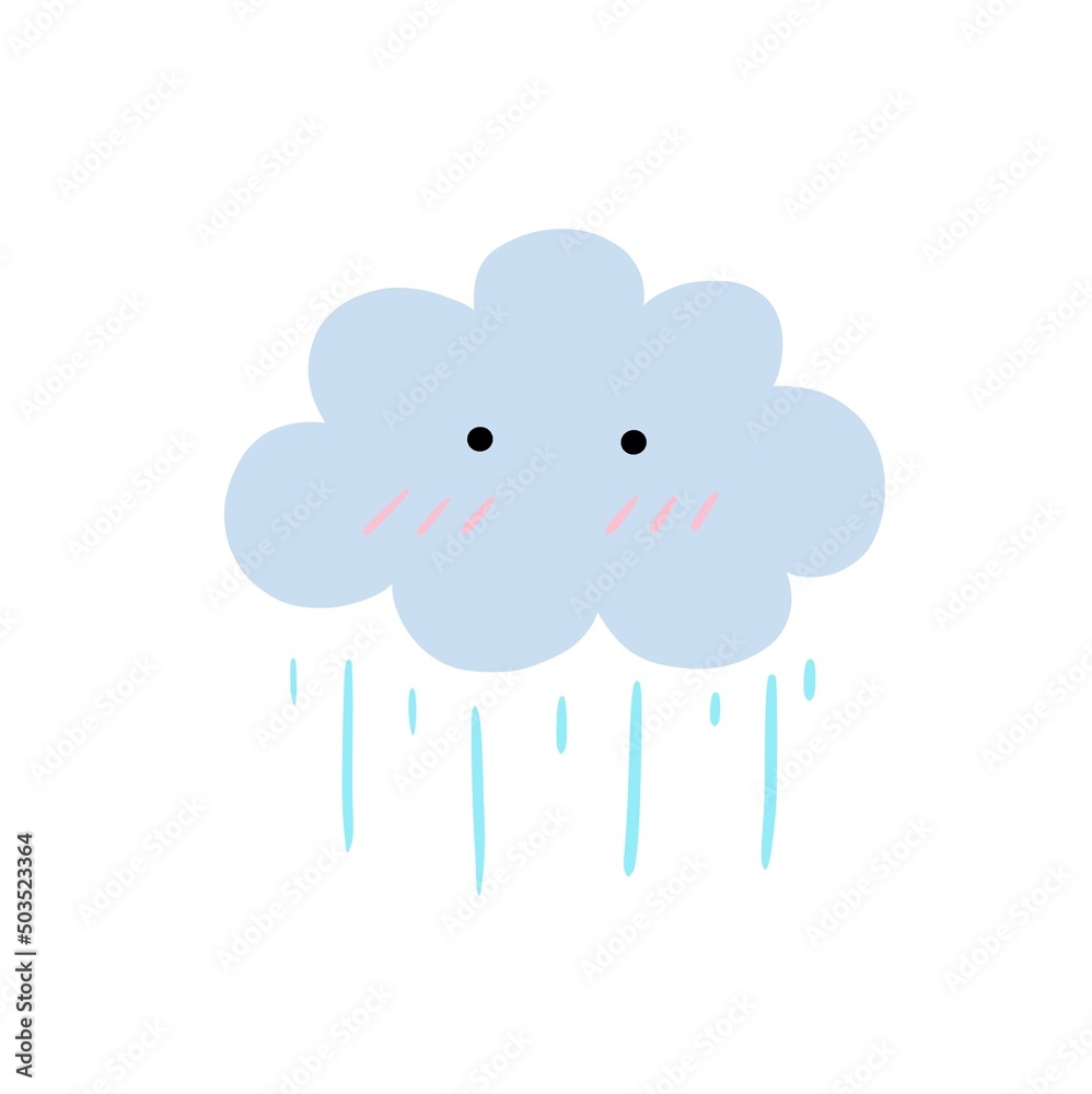 Cute cartoon cloud with expression. Shy cloud blushing and colorful ...