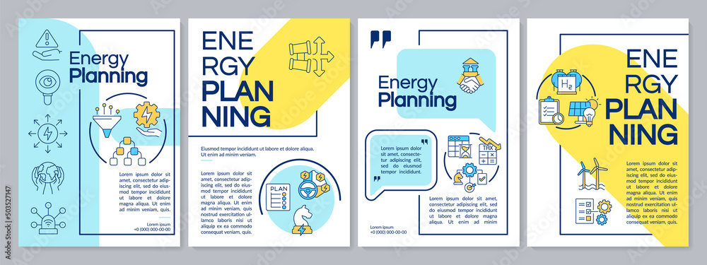 Building energy strategy blue and yellow brochure template. Renewable ...